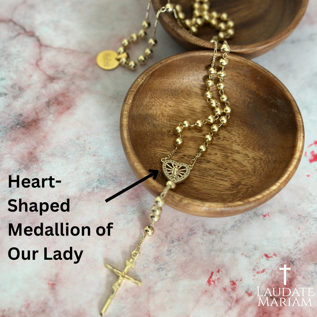 Immaculate Heart of Mary Personalized Gold Rosary – Laudate Mariam